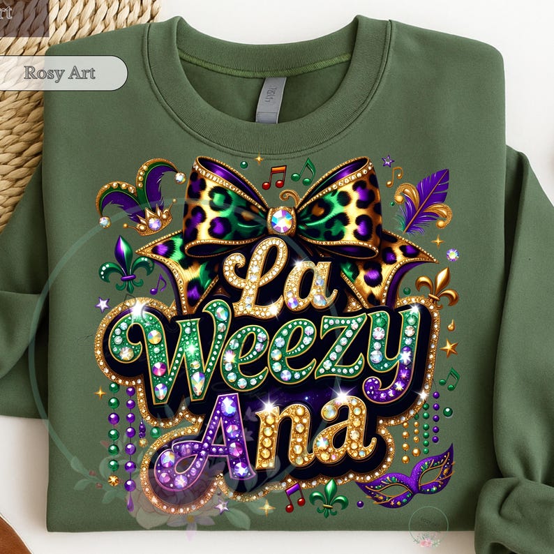 La Weezy Ana Mardi Gras PNG, Rhinestone Leopard Bow Design (digital ...