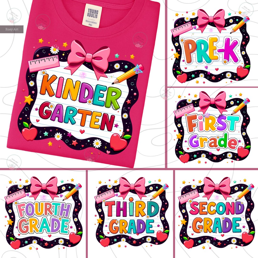 Preppy Back to School PNG Bundle, Pink Bow Coquette Teacher Sublimation ...