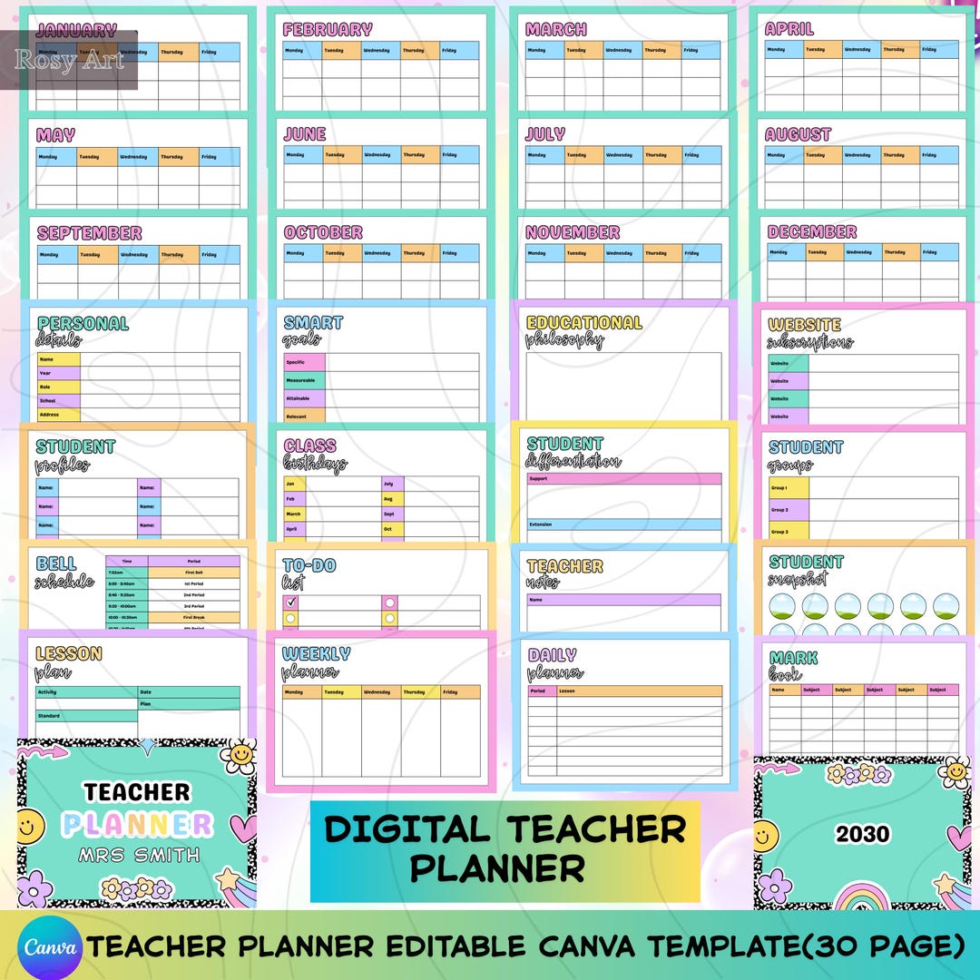 Editable Teacher Planner 2024-2025: Canva Template (digital Download A4 ...