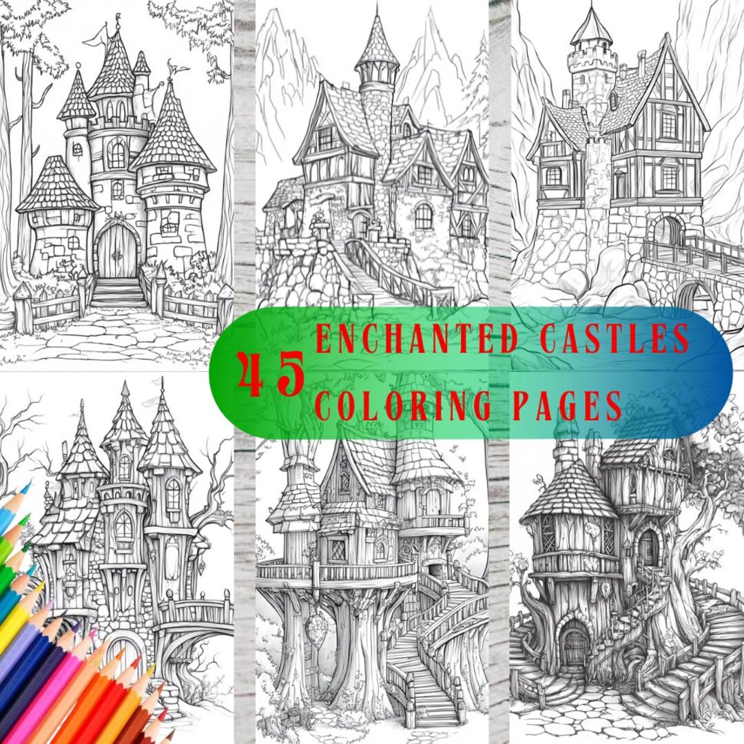 Enchanted Castles Coloring Pages, Coloring Castles for Adults, Coloring ...