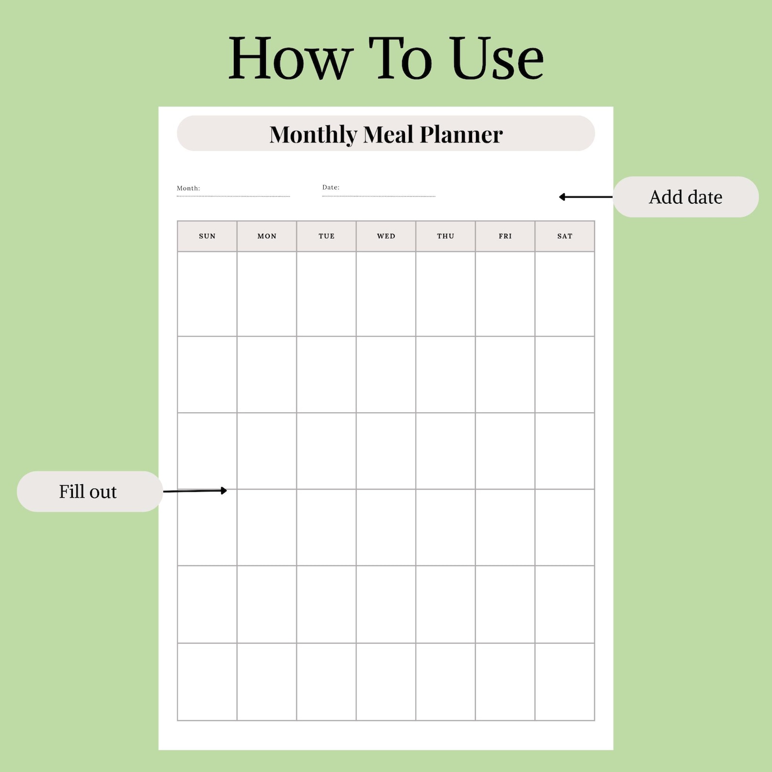 Monthly Meal Planner: Printable A4 PDF With 6 Color Options - Etsy