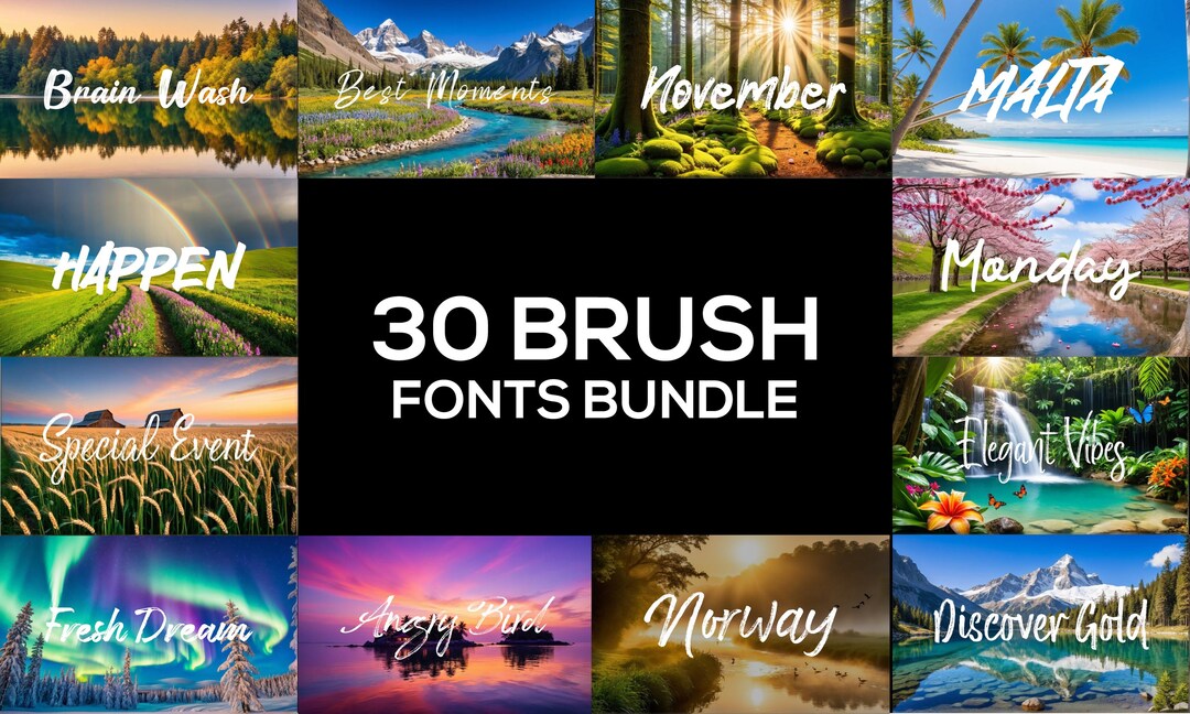 30 Brush Fonts Bundle, Brush Font Pack, Rough Digital Font, Handwritten ...