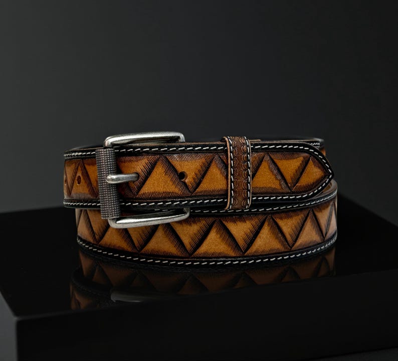 Men's Western Full Grain Genuine Leather Belt Embossed Rodeo Belt With ...