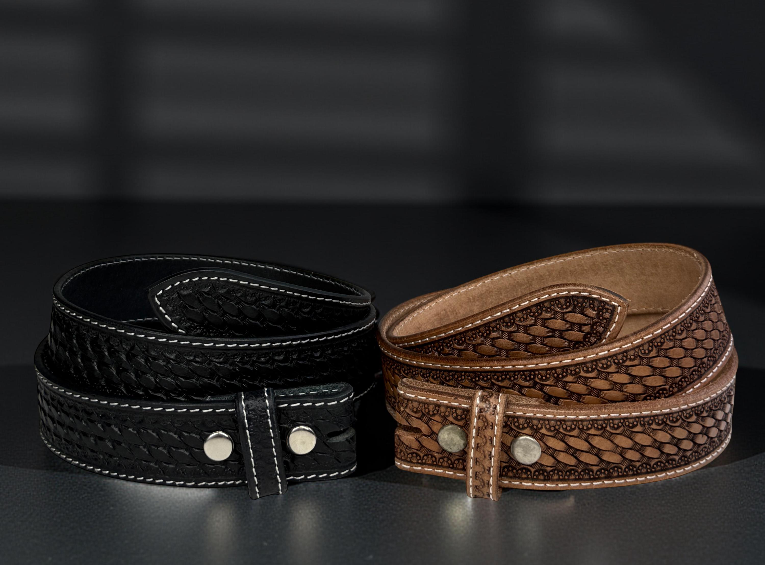 Handmade Leather Snap Belt Strap - 100% Full Grain Western Style Cow ...