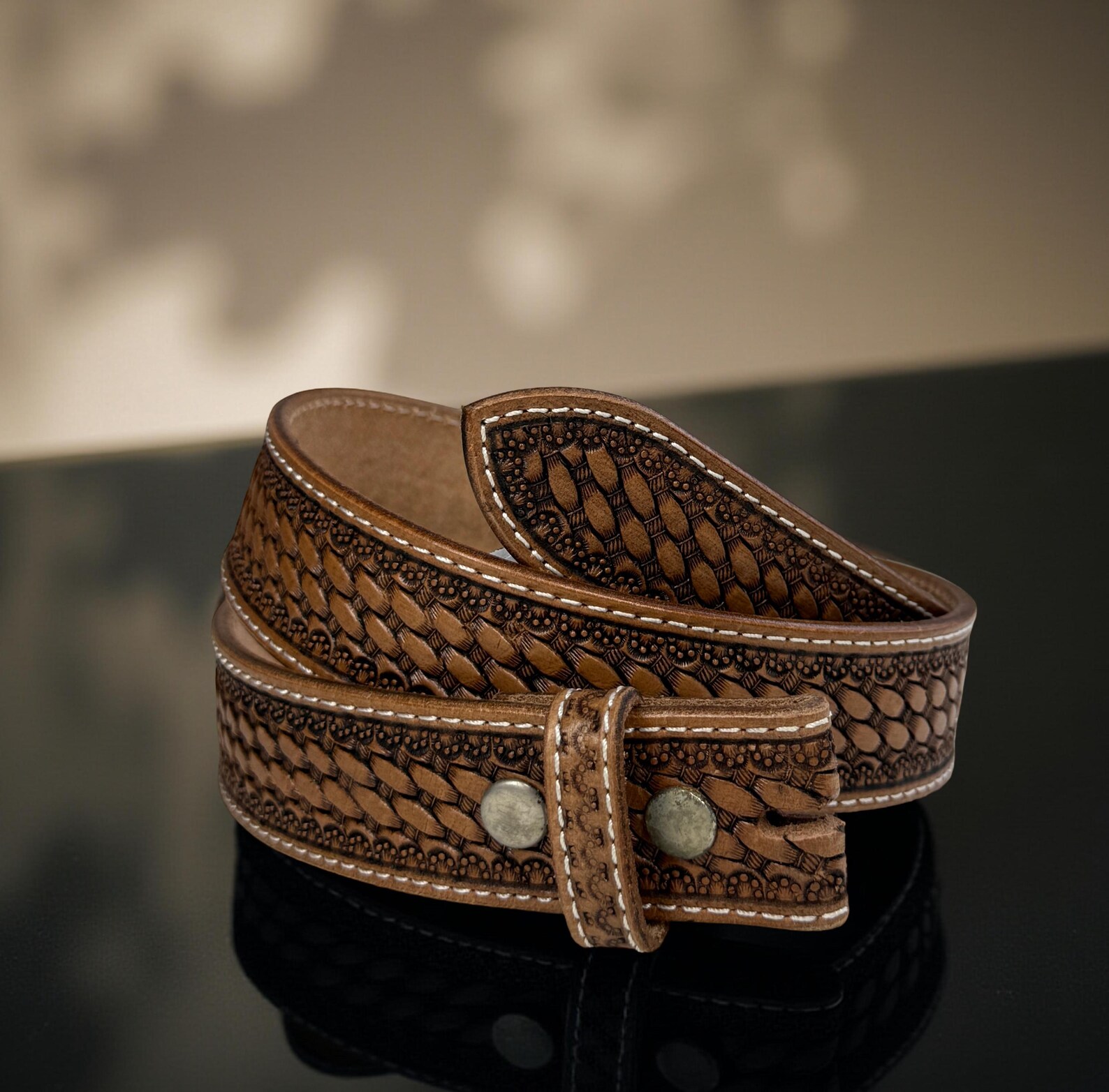Handmade Leather Snap Belt Strap - 100% Full Grain Western Style Cow ...