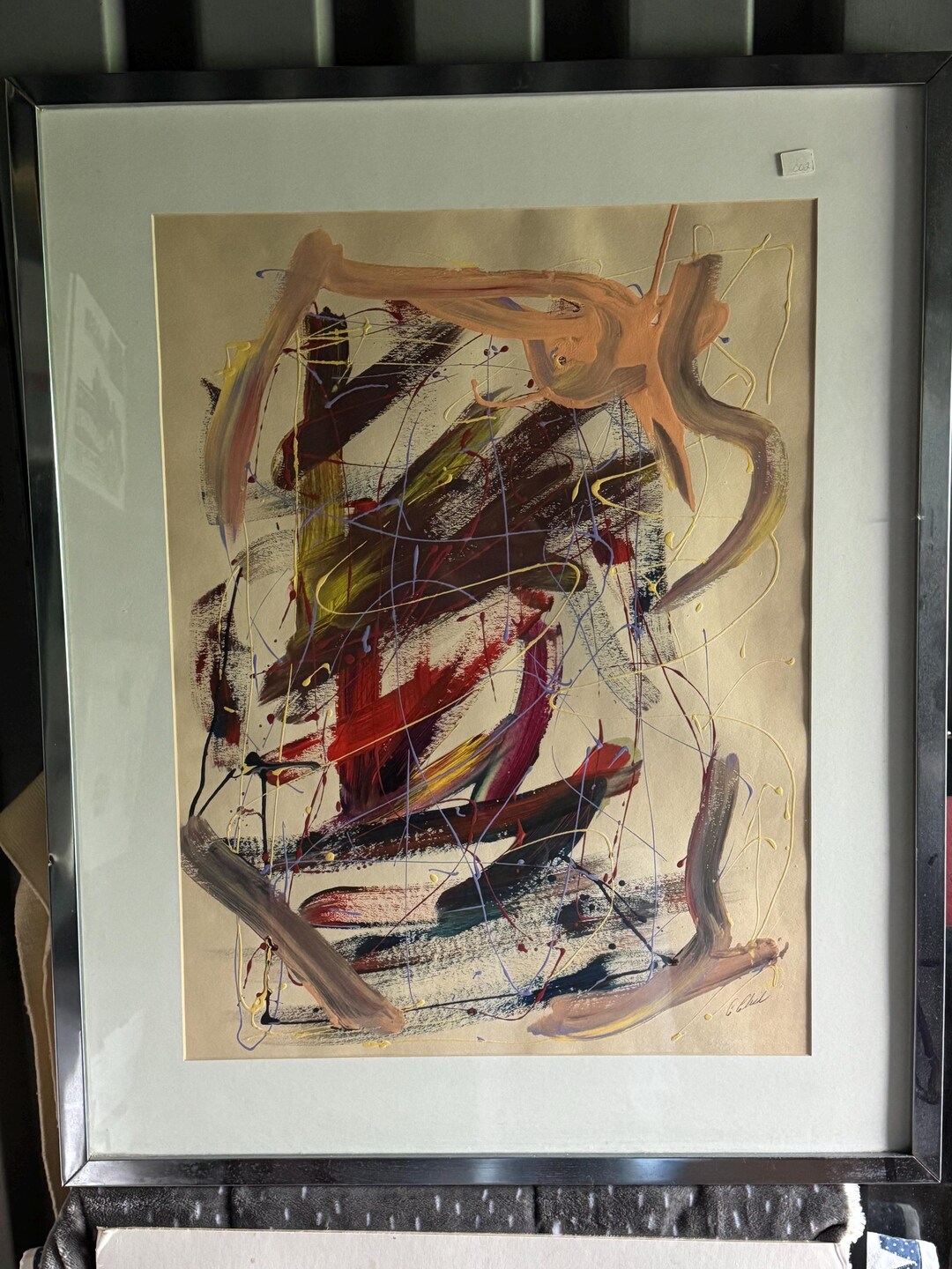 Beautiful Signed Abstract Artwork in a Metallic Frame With Acid-free ...
