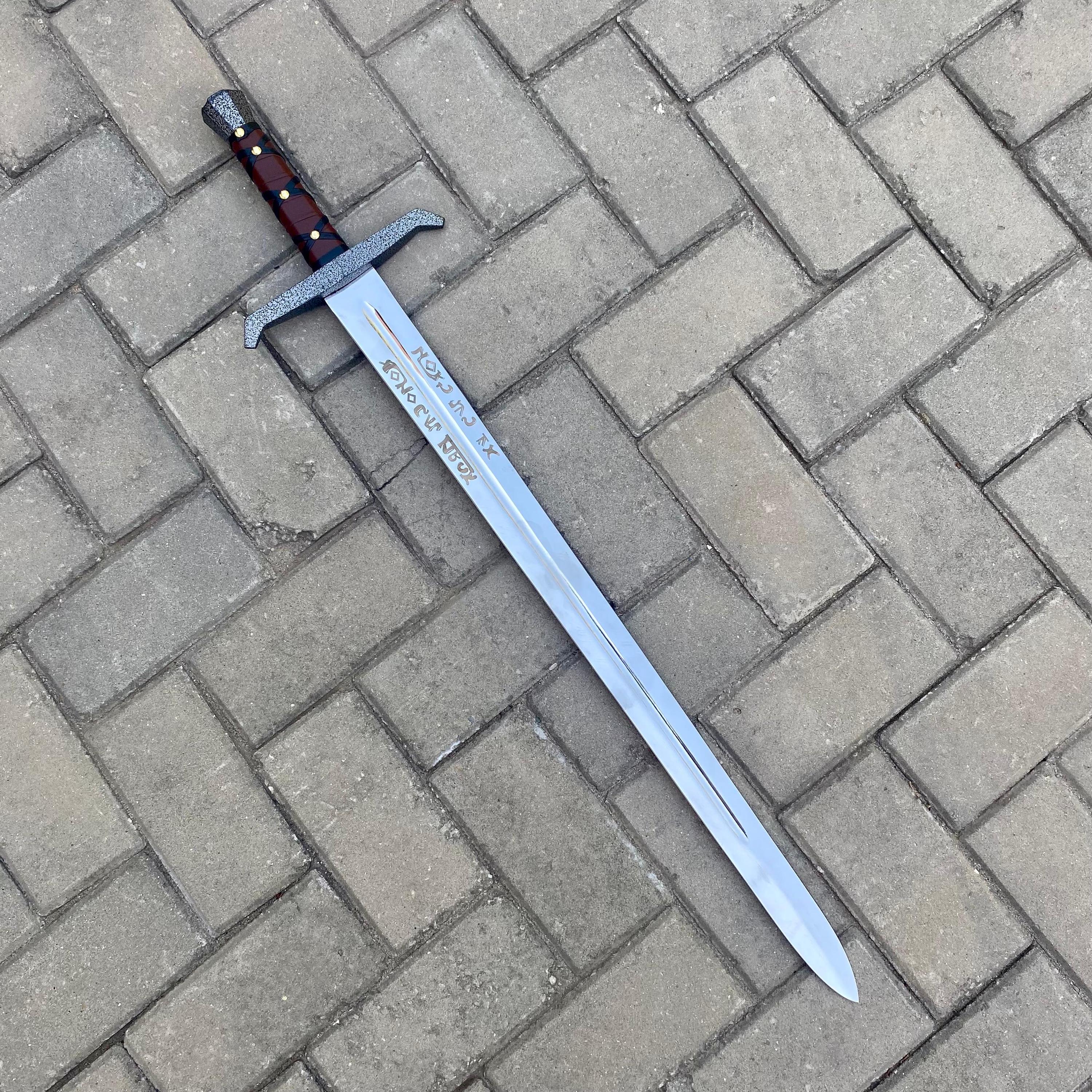 Hand-forged Excalibur Sword Replica: Carbon Steel Full-tang Longsword ...