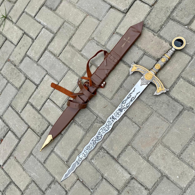 Hand Forged Once Upon a Time Excalibur Replica Sword: High Carbon Steel ...