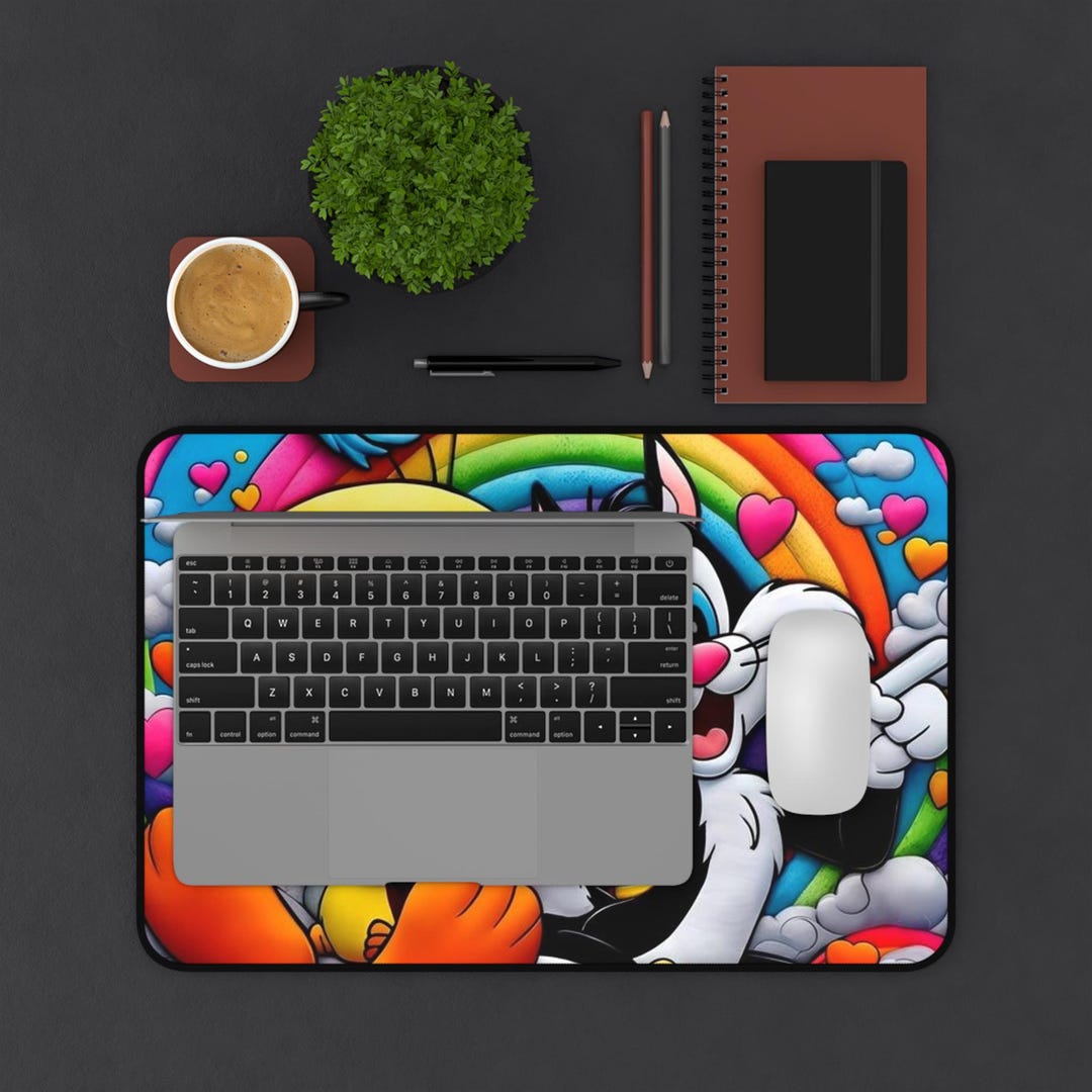 Tweety and Sylvester Rainbow Hearts Desk Mat | Cute Cartoon Mousepad - Etsy