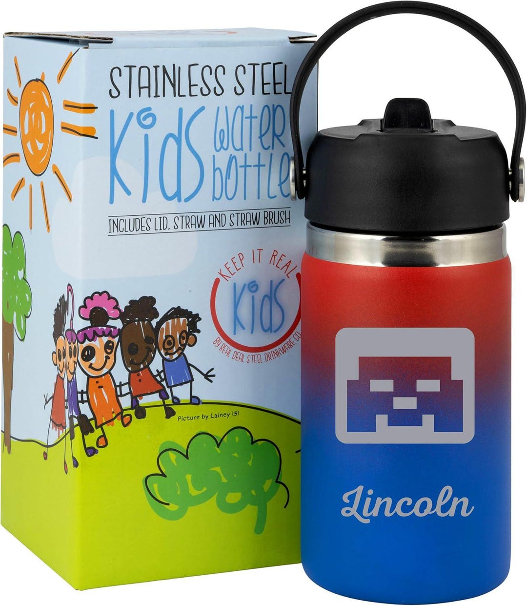 Red & Blue | Personalized Kids Water Bottle | 12 Oz Laser Engraved ...