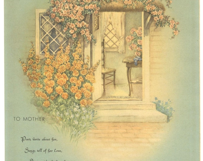 MOTHER MOTTO PRINT, 1940's, Donald Art Co., Floral Trellis, Vintage ...