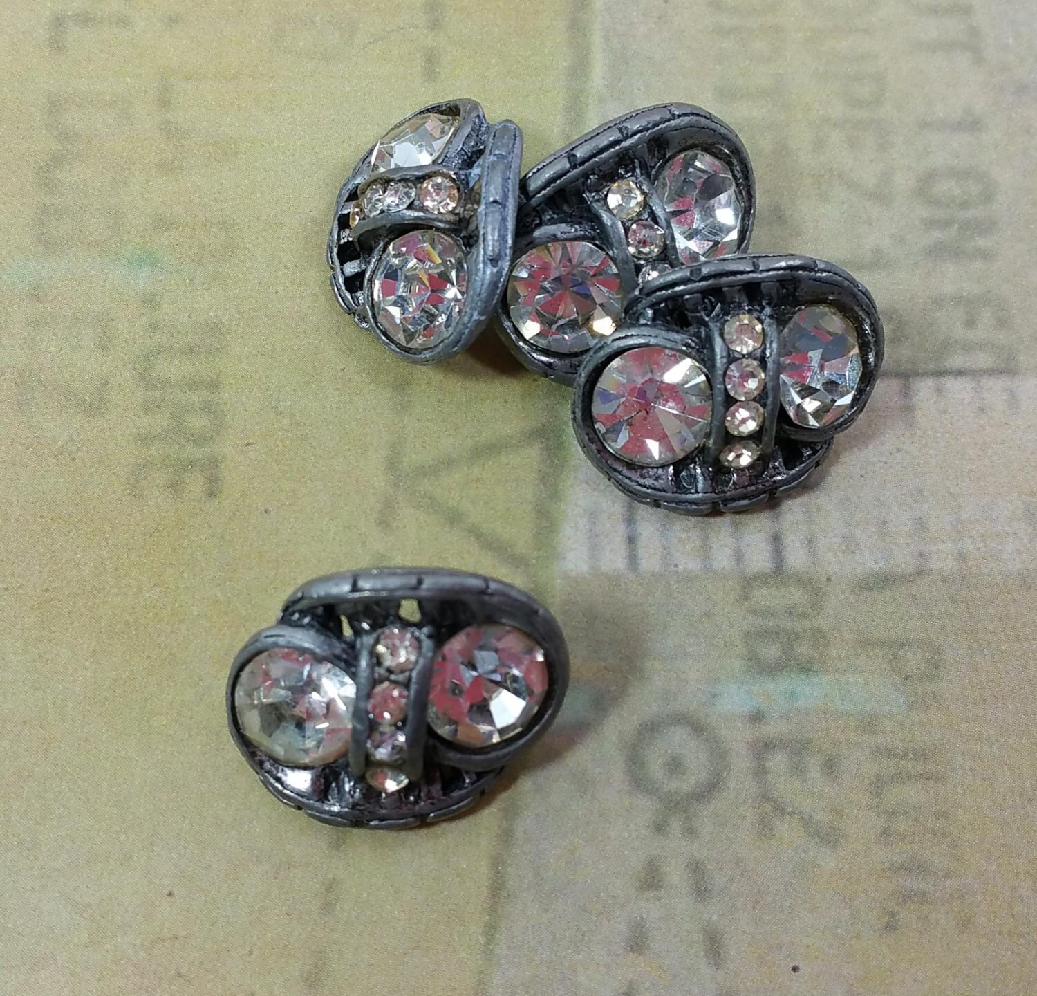 PEWTER and RHINESTONE BUTTONS, Set of 4, Heavily Embellished, 1950's ...
