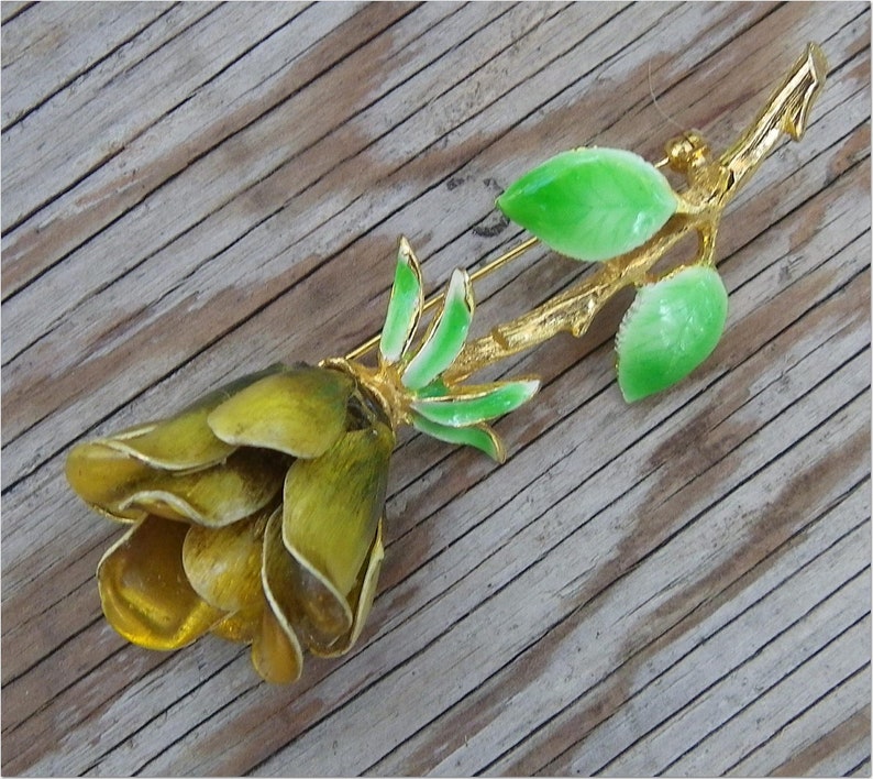 THORN ROSE BROOCH, Hand-painted Enamelling Over Gold Tone Metal ...