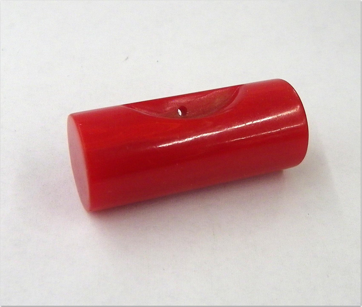 RED TOGGLE BUTTON, Log Shaped, Catalin Plastic, Solid, 1 1/2" Long, 5/8 ...