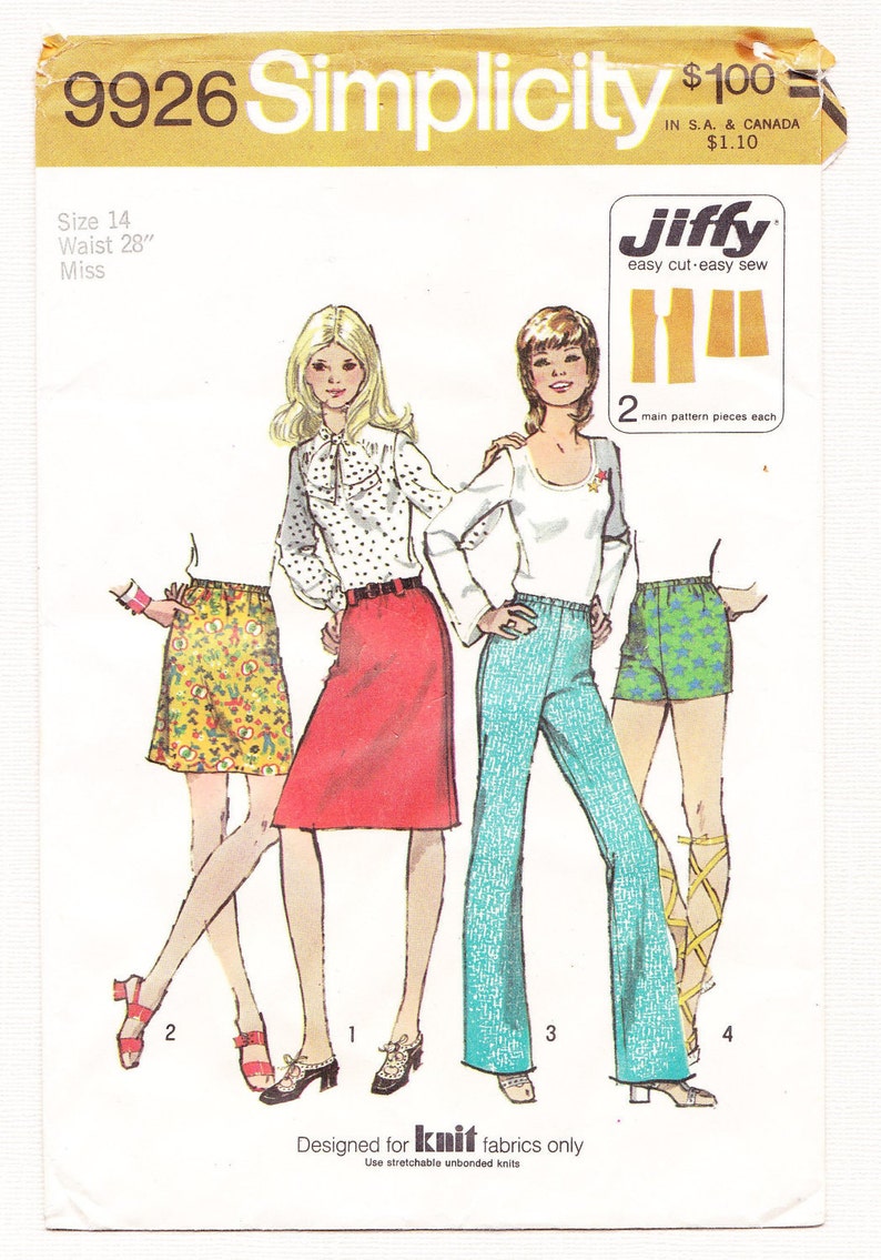 PANTS, SHORTS, SKIRT Pattern, Jiffy Simplicity 9926, 1972, Misses Size ...