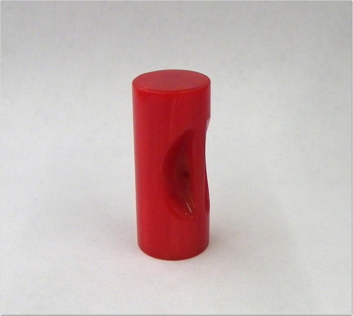 RED TOGGLE BUTTON, Log Shaped, Catalin Plastic, Solid, 1 1/2" Long, 5/8 ...