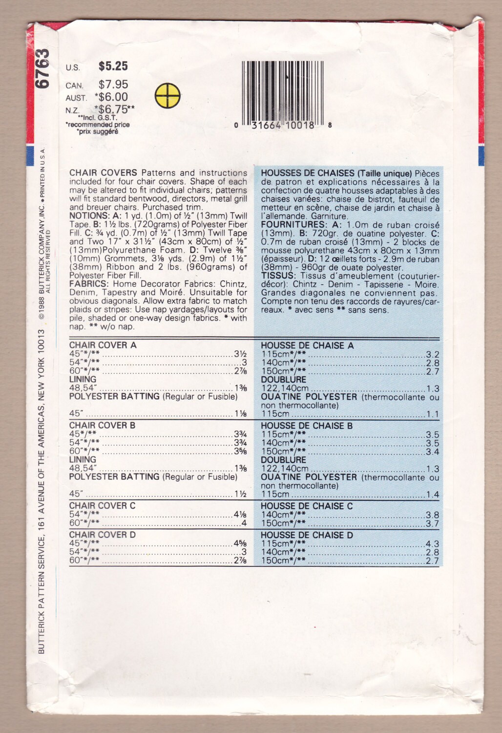 PATTERN for CHAIR COVERS, Butterick 6763, Better Homes and Garden ...