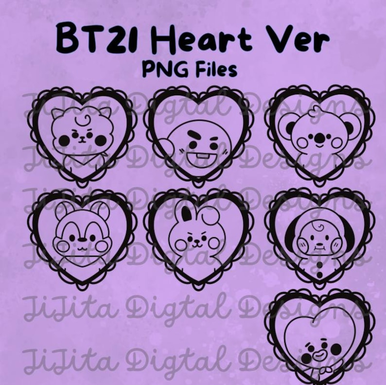 BT21 Heart Ver | Digital Files | PNG | Transparent Background | Instant ...