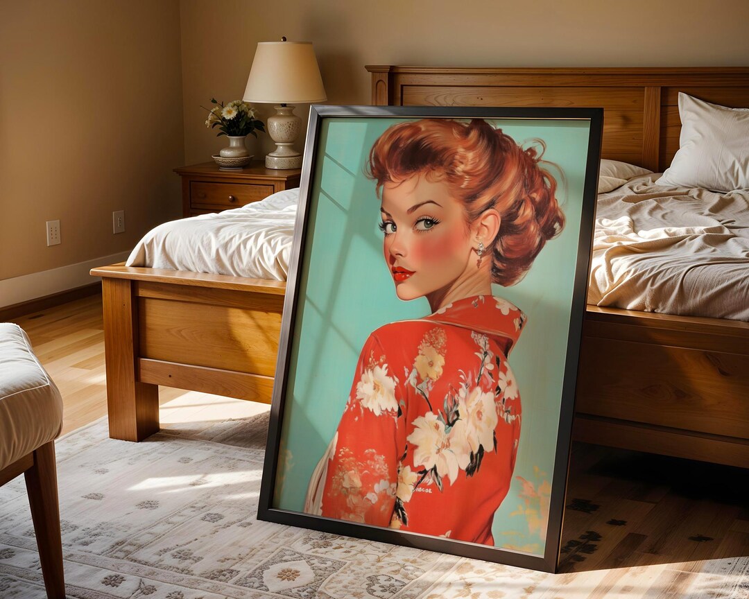 Vintage Floral Woman Print – 1950s Retro Beauty Art, Classic Mid ...