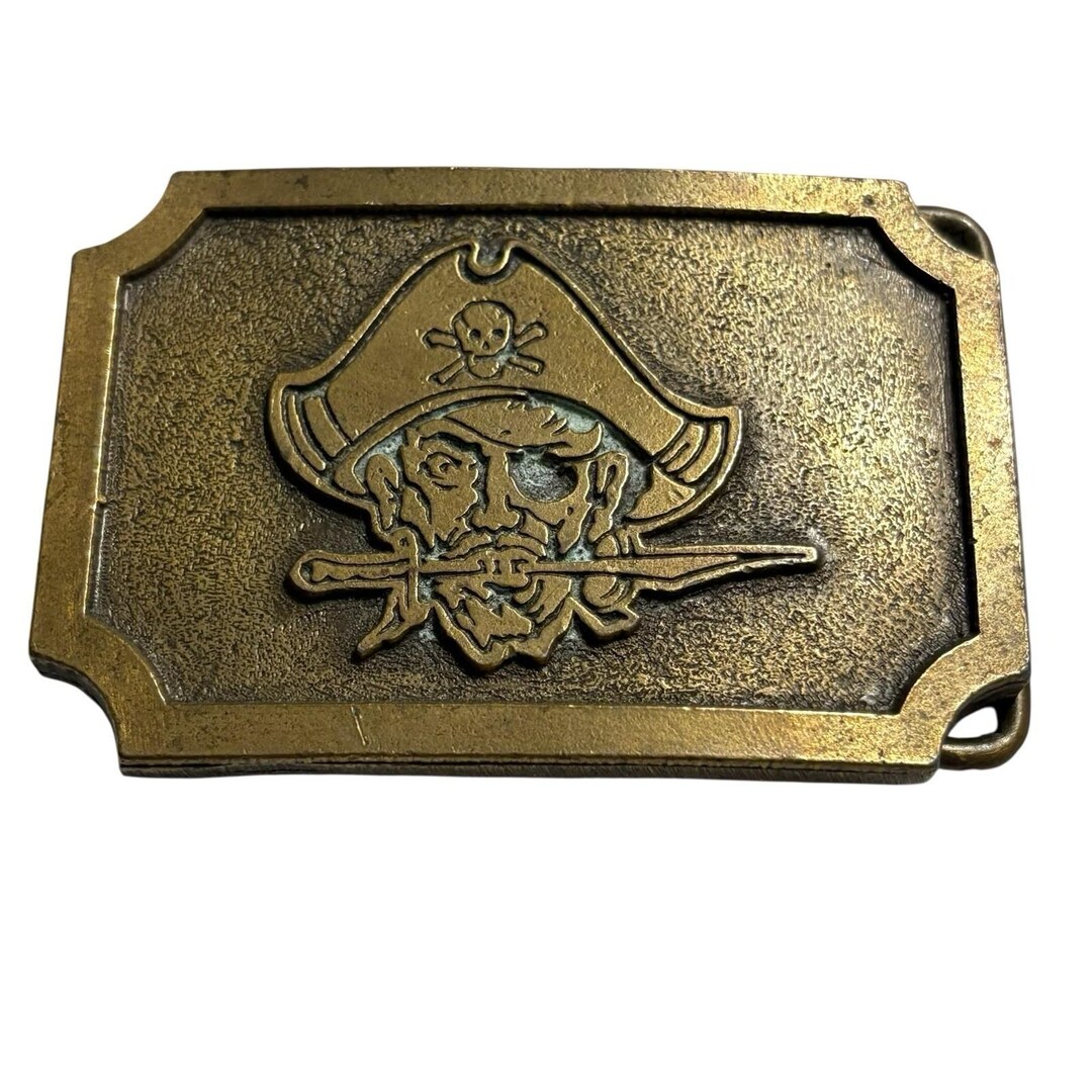 Pirate Brass Belt Buckle Vintage Nautical Biting Sword Sea Ocean Rebel ...