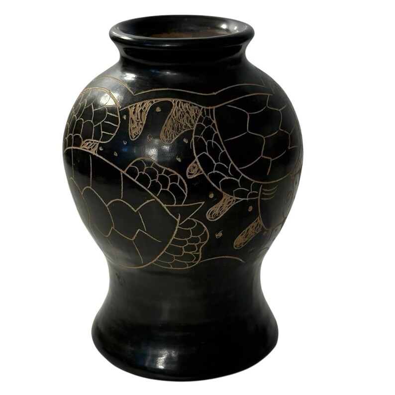 Koi Fish Turtle Pottery Bud Vase Hand Made Carved Clay 5" Honduran ...
