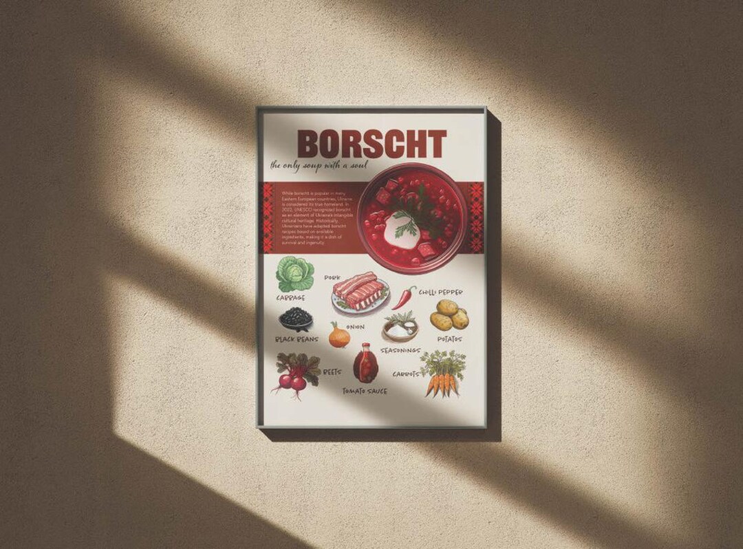 Borscht Poster | Ukrainian Food Art | Traditional Soup Illustration ...