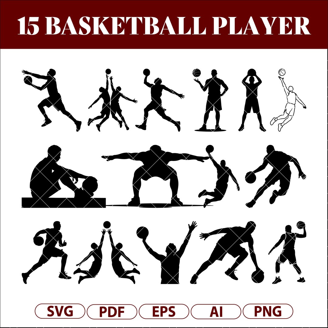 Basketball Player Silhouette SVG Bundle, Dunk Dribble Jump Poses ...