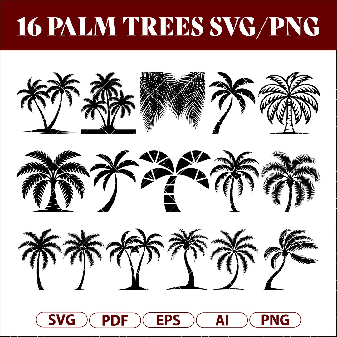 Palm Tree SVG Bundle, 16 Palm Tree Silhouettes, Tropical Tree Clipart ...