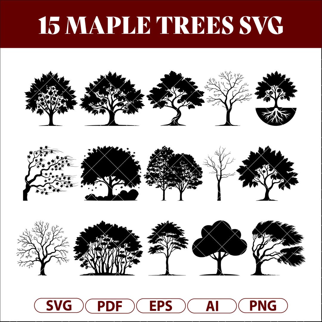 Maple Tree SVG Bundle, 15 Forest Silhouette PNG, Autumn Nature Clipart ...