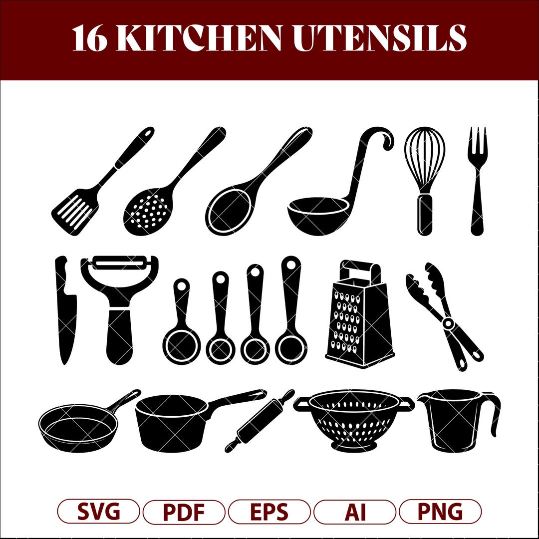Kitchen Utensils SVG Bundle, Cooking Tools Silhouette Clipart, Chef Cut ...