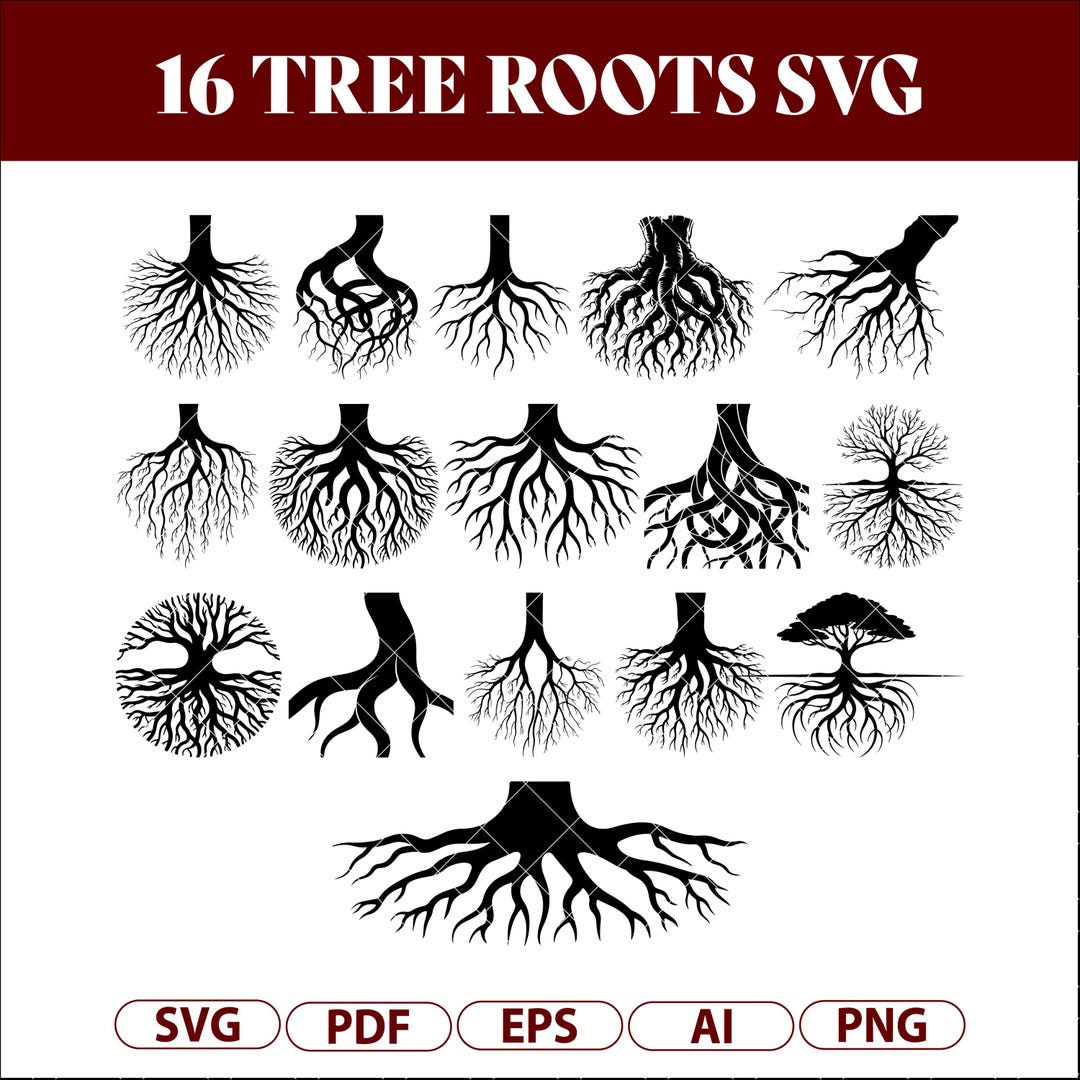 Tree Roots Silhouette SVG Bundle, Underground Root PNG Designs, Nature ...