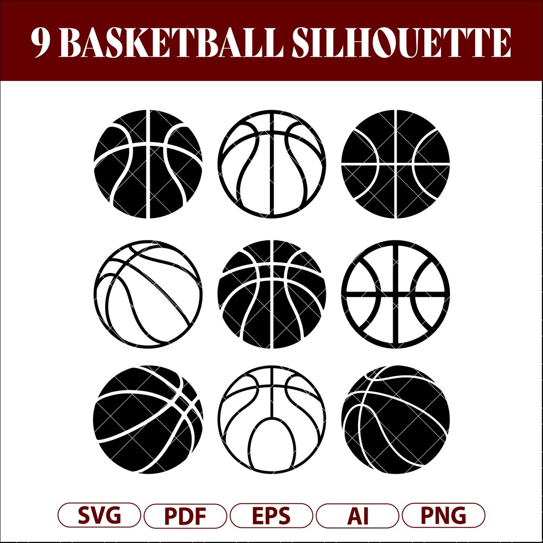 Basketball Silhouette SVG Bundle, 9 Ball Outline PNG, Sport Vector ...