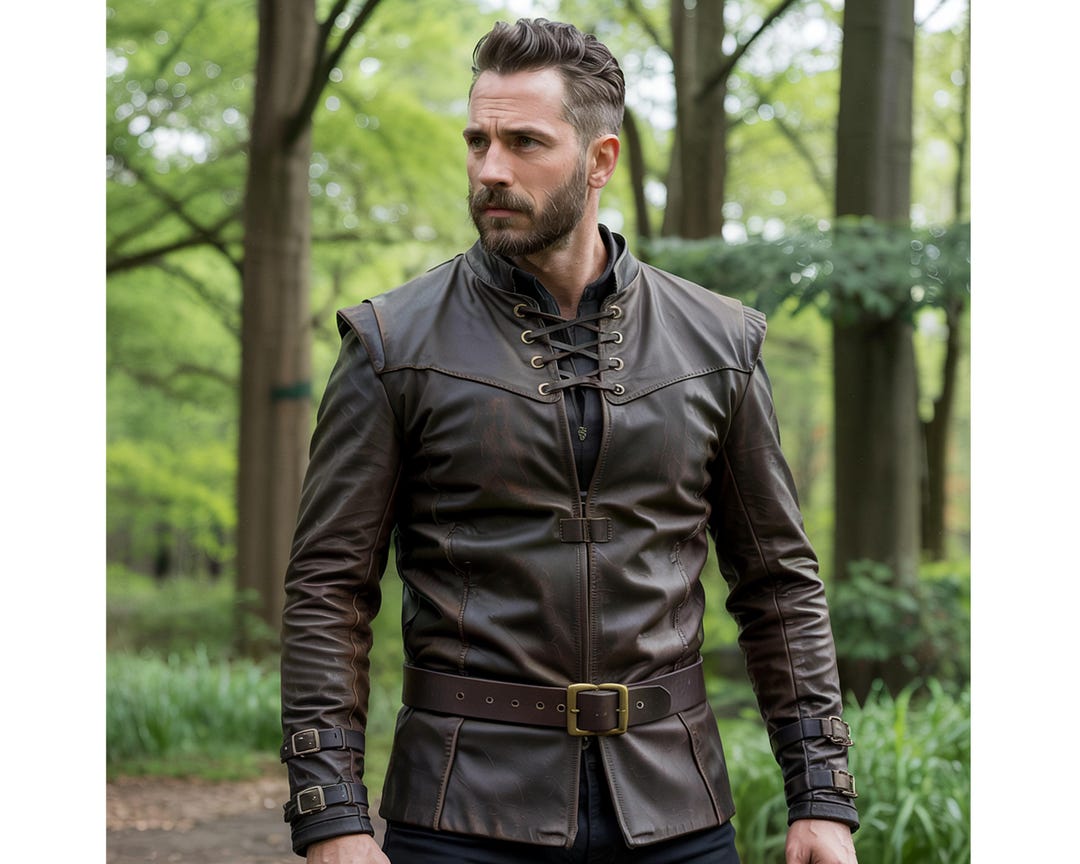 Men's Medieval Leather Jacket - Renaissance Cosplay Costume With Belt ...