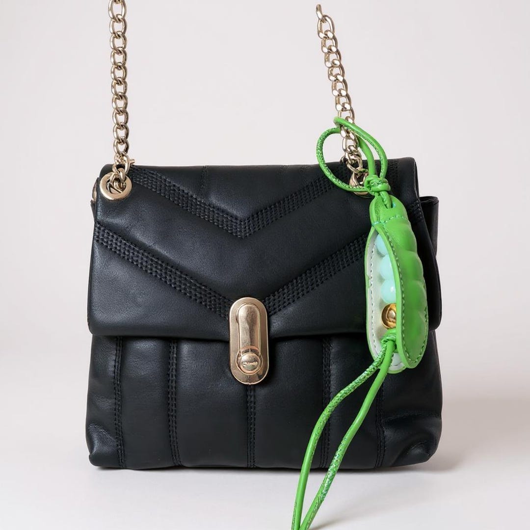 Minimalist Pea Pod Bag Charm | Faux Leather Beaded Keychain | Modern ...