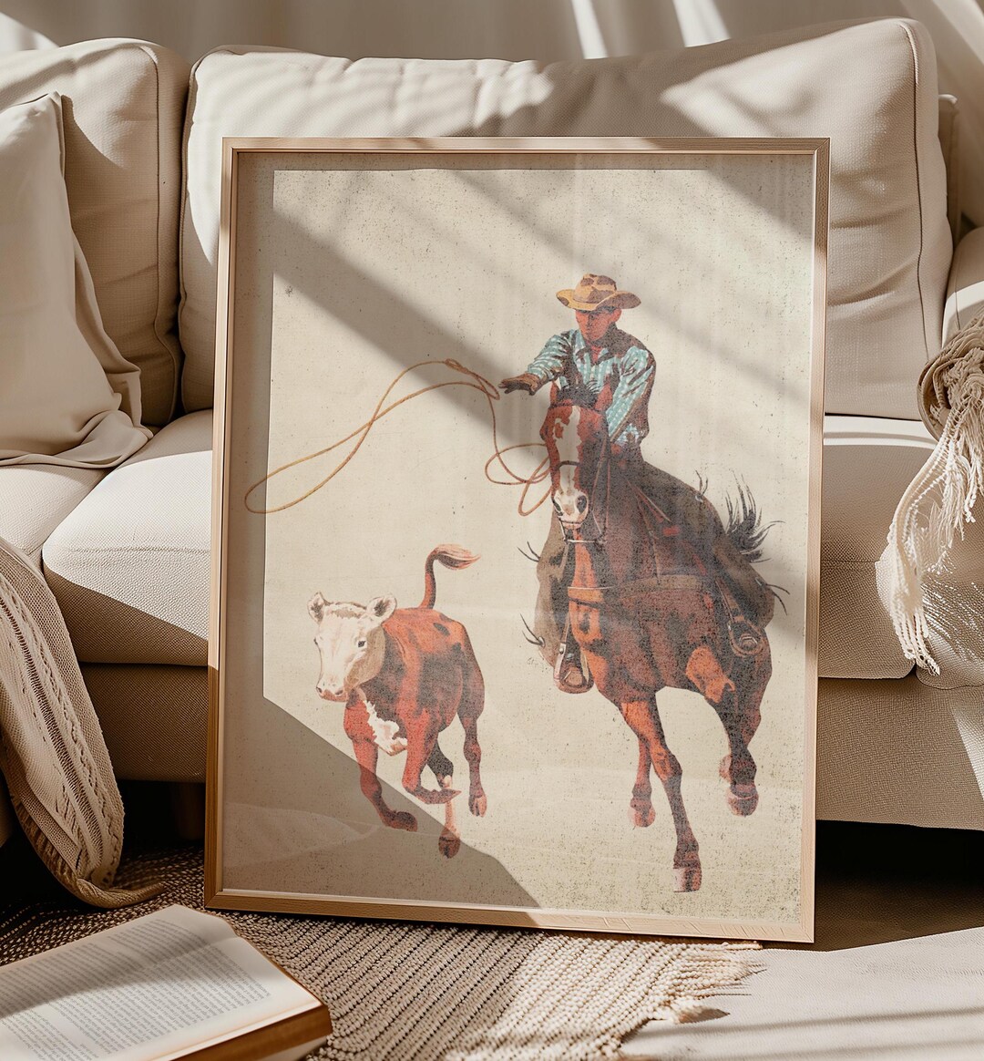 Vintage Western Cowboy Cow Wrangler Art Wall Poster Print Entryway Wall ...