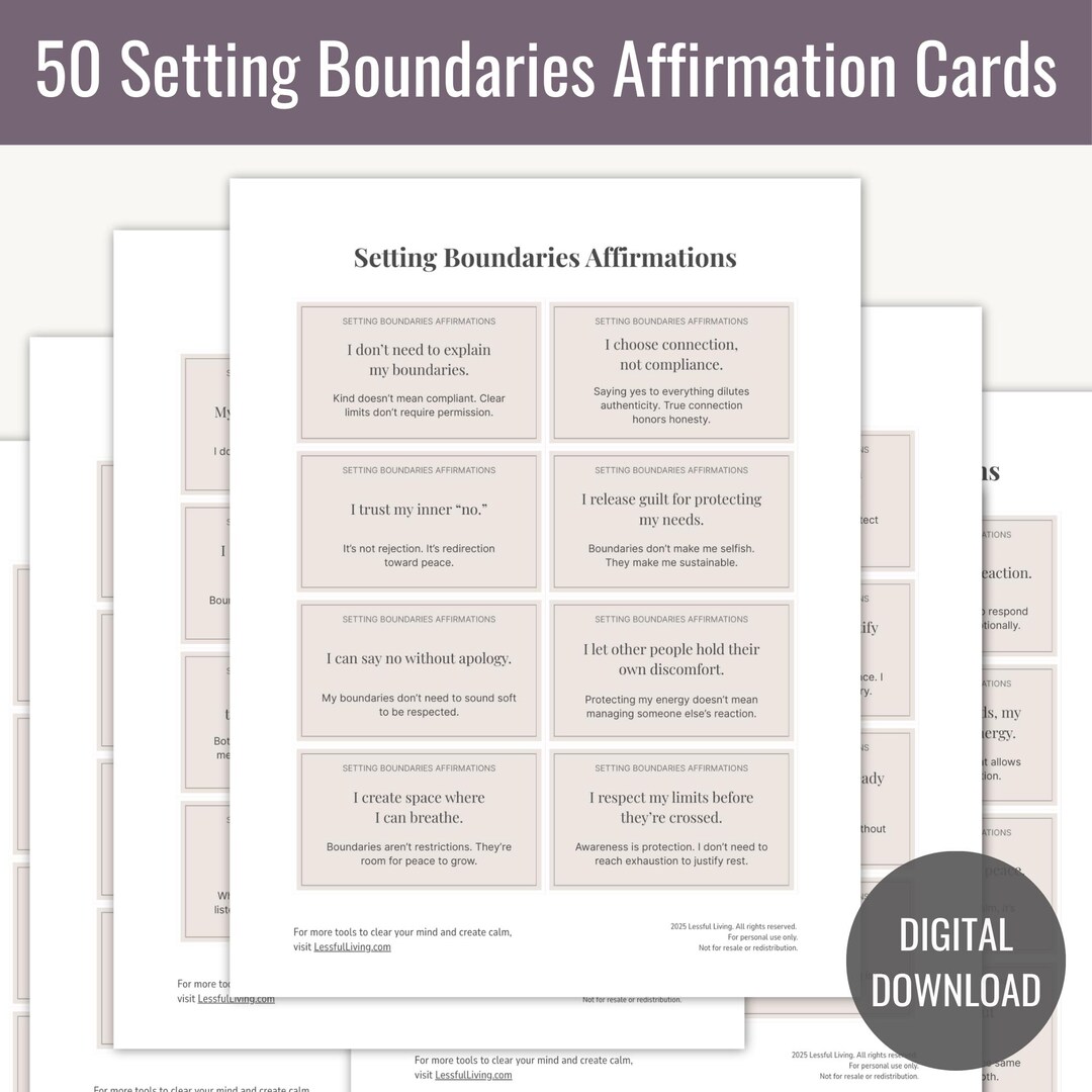 Setting Boundaries Affirmation Cards - Printable PDF (50 Cards) - Etsy