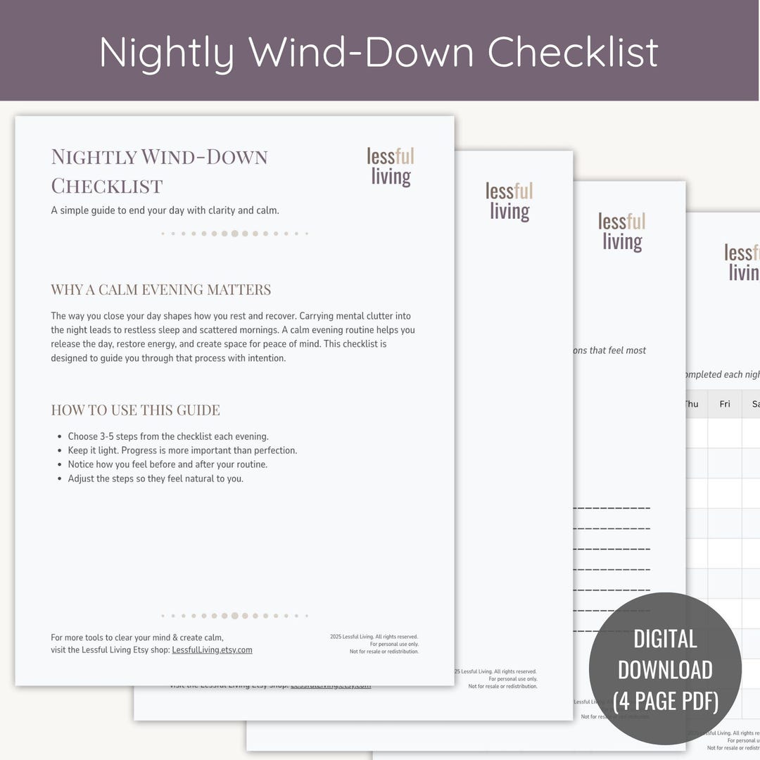 Nightly Wind-down Checklist - Printable PDF Guide (4 Pages) - Etsy