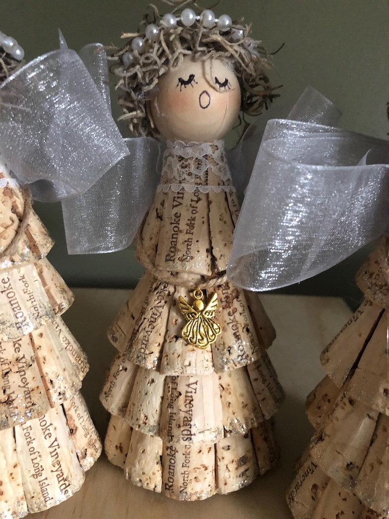 Handmade Wine Cork Angel: Holiday Ornament With Ribbon Wings - Etsy