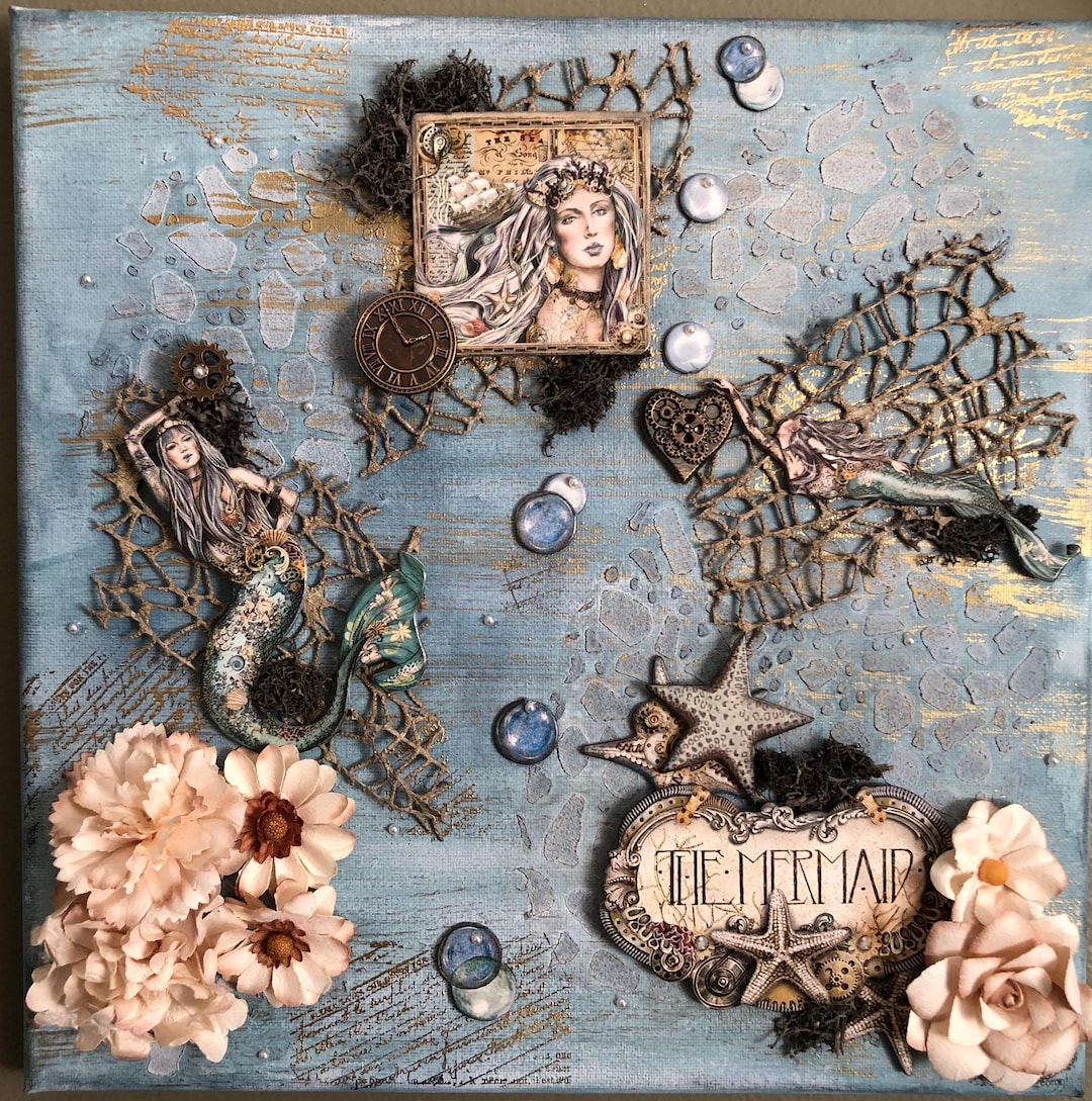 Whimsical Mermaid Mixed Media Canvas Art: Handmade Steampunk Collage - Etsy