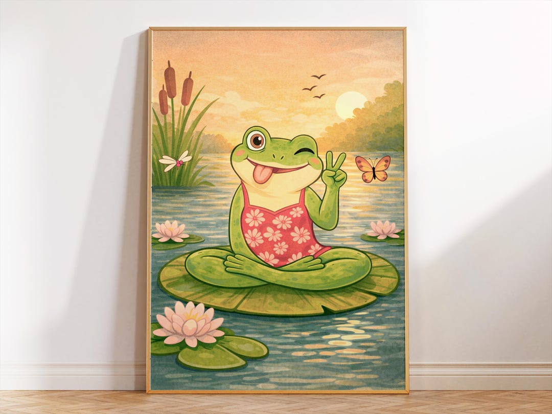 Frog Self Love Art Print – Illustration With Peace Sign (digital ...