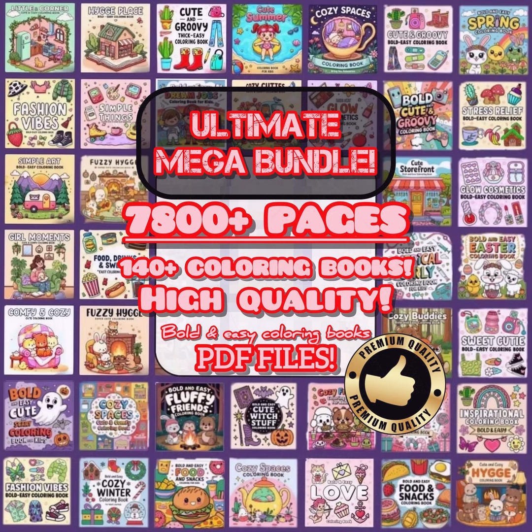 7800+ Coloring Pages Mega Bundle, Coloring Pages, Girl Moments, Cute ...