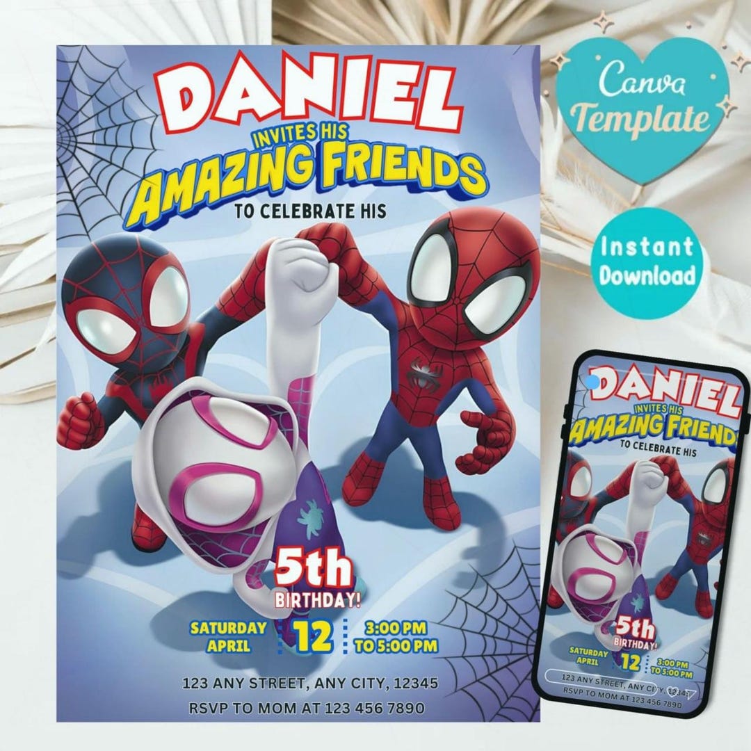 Spidey and His Amazing Friends Birthday Invitation | Spidey Birthday ...