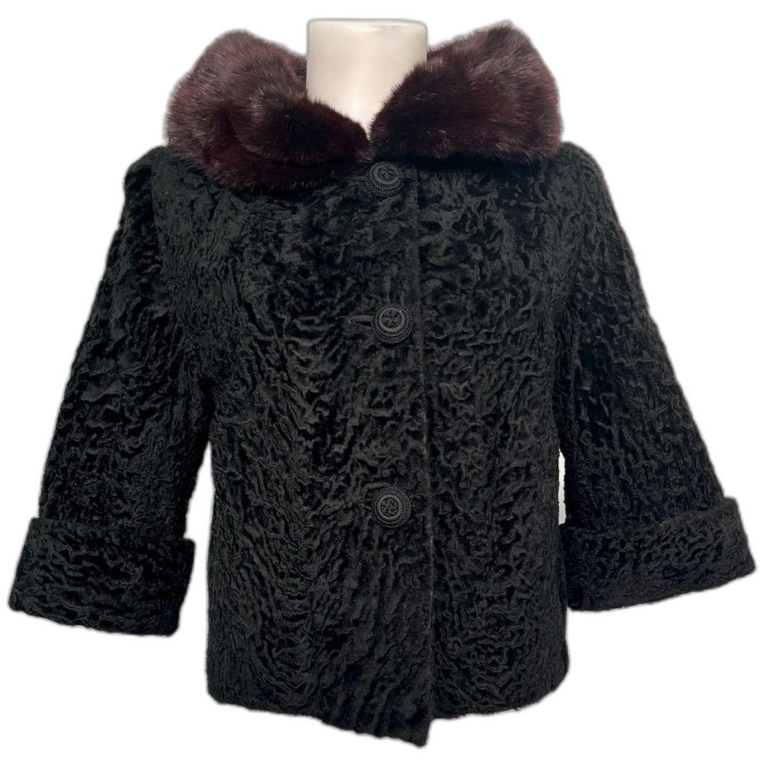 Rare Black Persian Lamb Coat With Brown Mink Collar Evans Furs Chicago ...