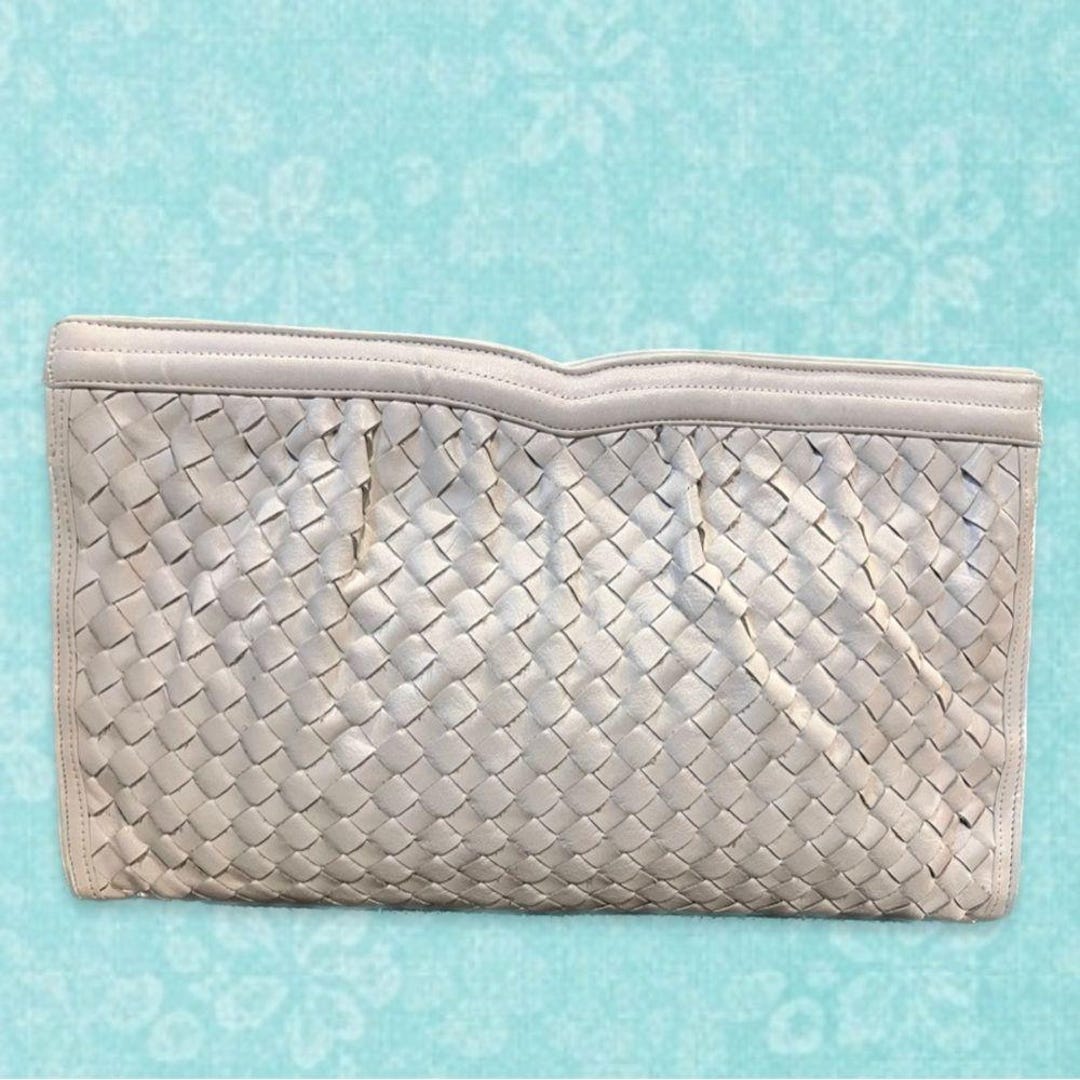 MM Morris Moskowitz Ivory Leather Woven Clutch and Shoulder Bag - Etsy