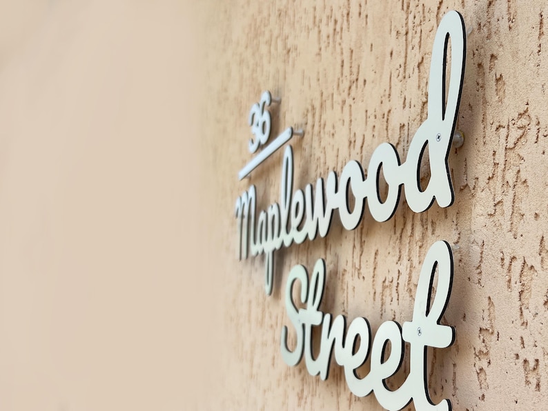 Custom Cursive Address Sign – Modern House Numbers Script, Mid Century ...