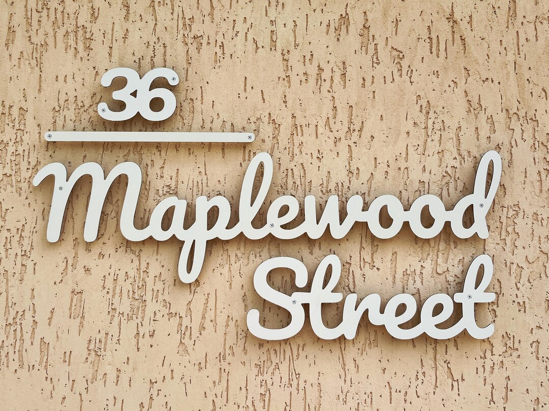 Custom Cursive Address Sign – Modern House Numbers Script, Mid Century ...