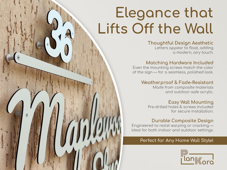 Custom Cursive Address Sign – Modern House Numbers Script, Mid Century ...