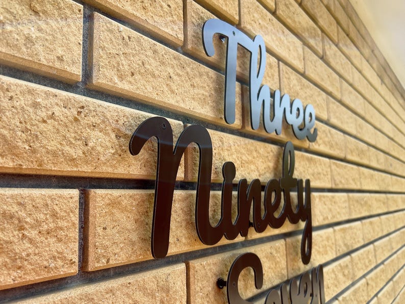 Custom Cursive Address Sign – Modern House Numbers Script, Mid Century ...