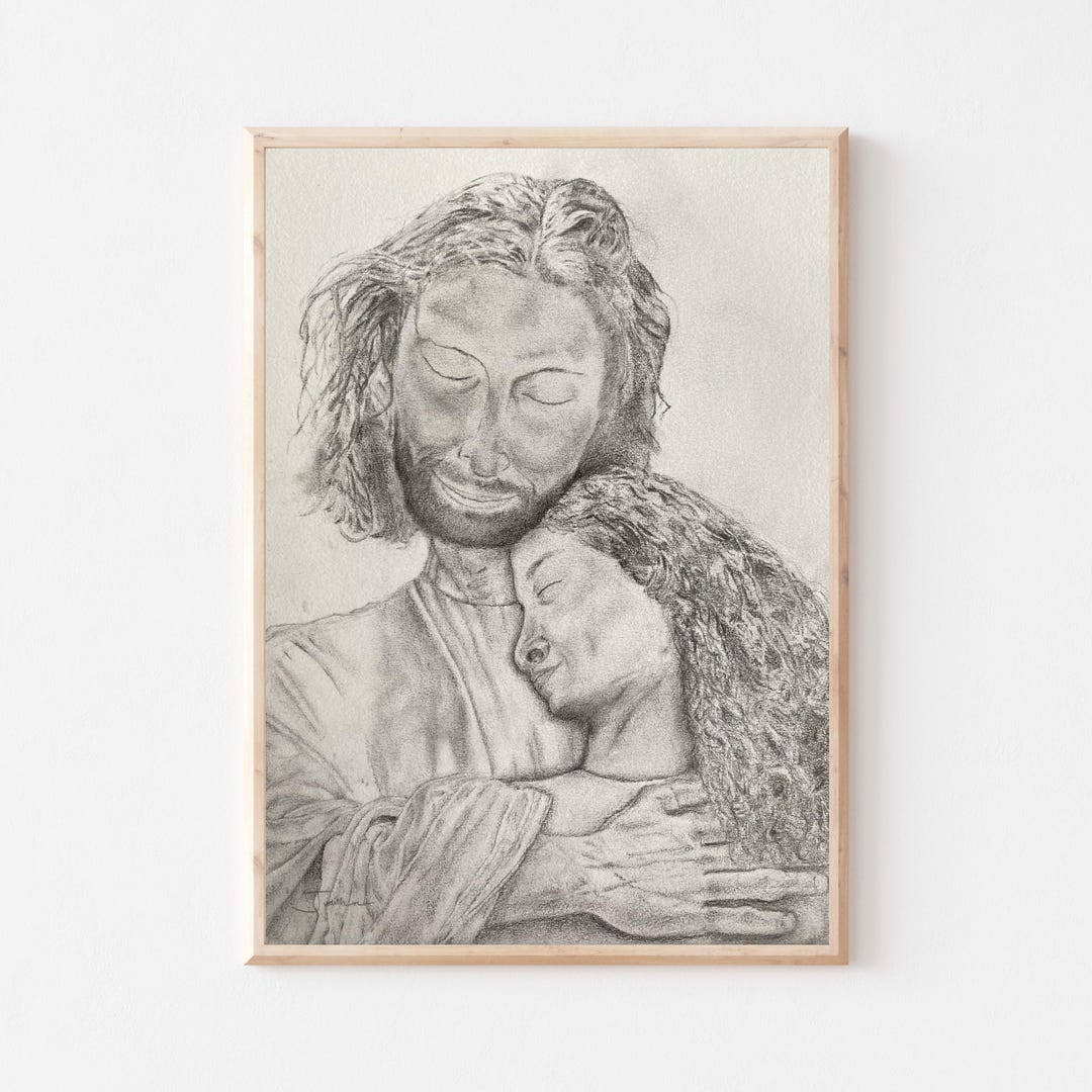 Unimaginable Love, Jesus Embrace Sketch Christian Art Print Religious ...