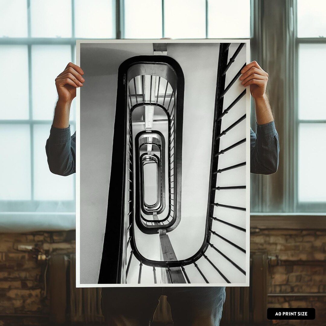Black and White Staircase Print, Geometric Architecture Photo, Digital ...